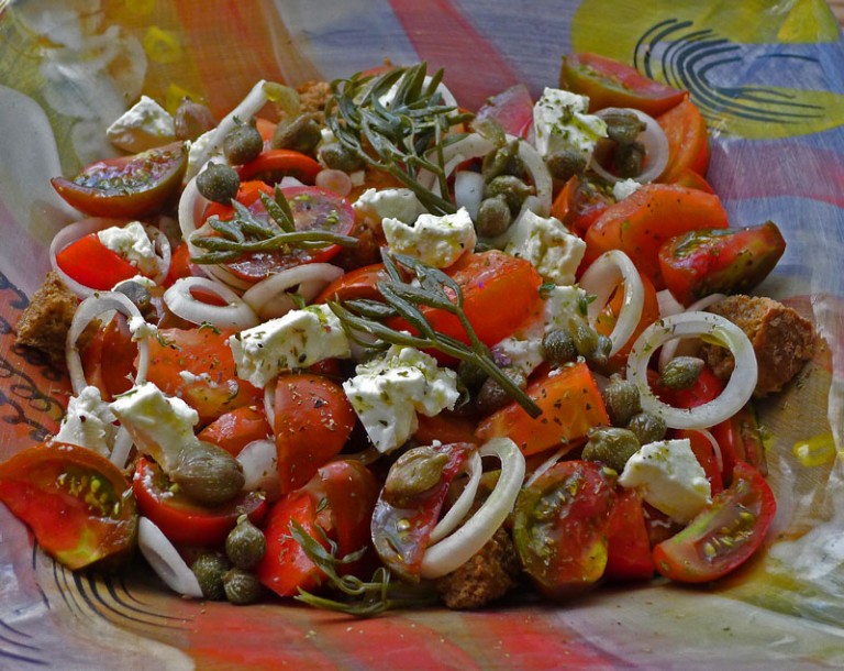 Paximadia Horiatiki or Greek Salad with Rusks, Feta and Capers - Aglaia ...